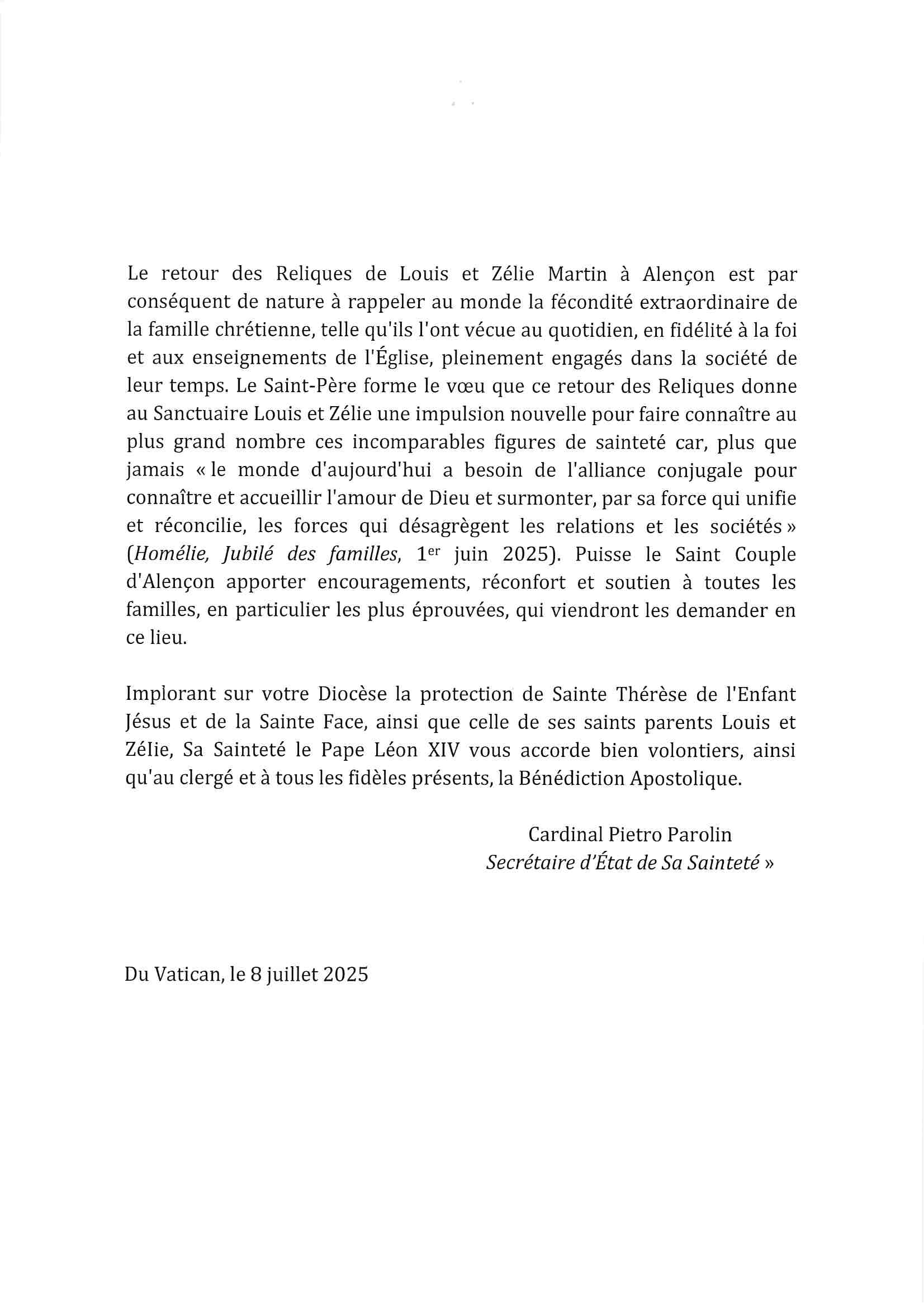 Paus Leo XIV geeft zijn apostolische zegen - Heiligdom van Alençon